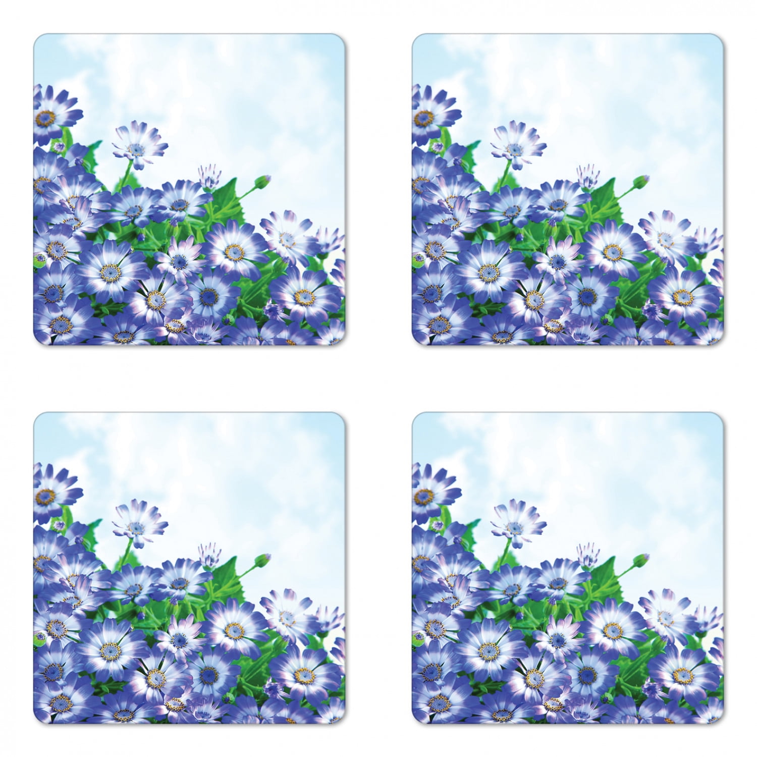Flower Coaster Set of 4, Bunch of Fresh Wildflowers in Grass Vivid ...