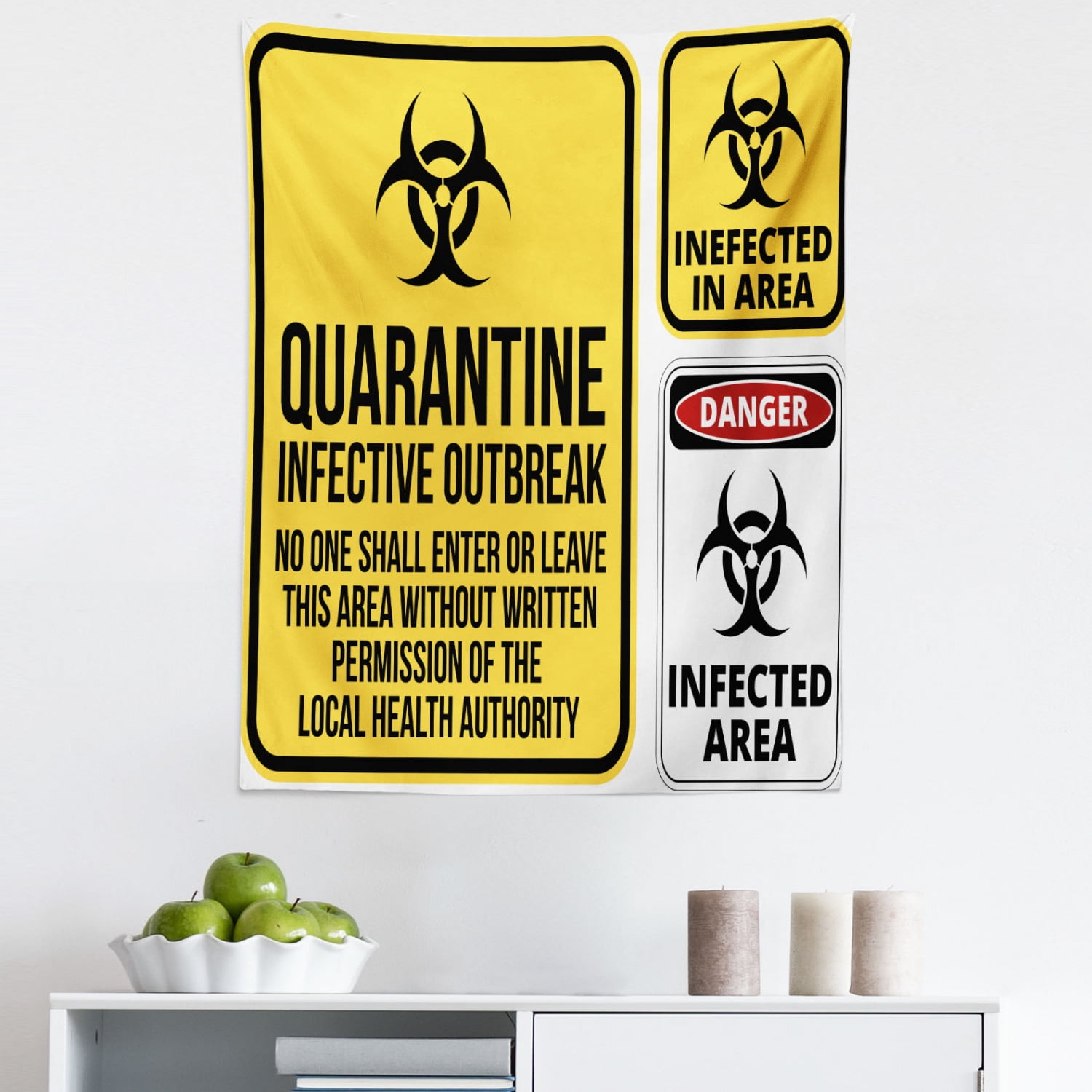 Zombie Tapestry, Danger Caution Signs Quarantine Infective Area ...