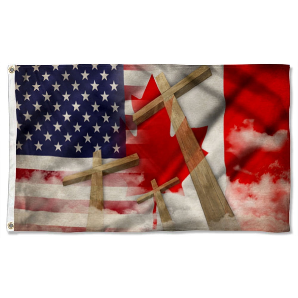Cayyon Canada And American Christian Cross Grommet Flag 3x5Feet Banner ...