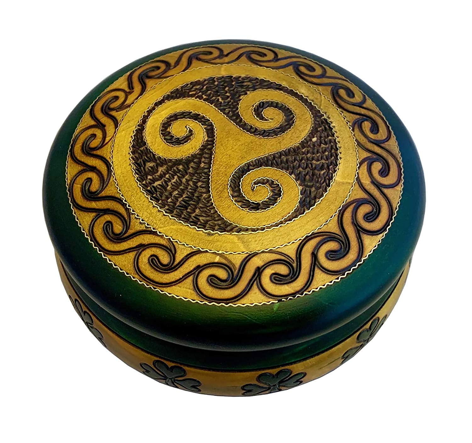 Decorative Round Celtic Box Handmade Wooden Celtic Keepsake Shamrock ...