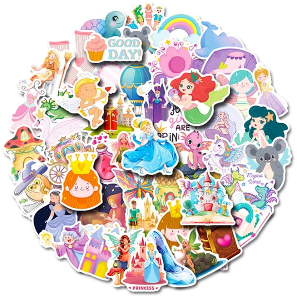 Princess Stickers,50Pcs Girls Princess Stickers Waterproof Cute Decals ...