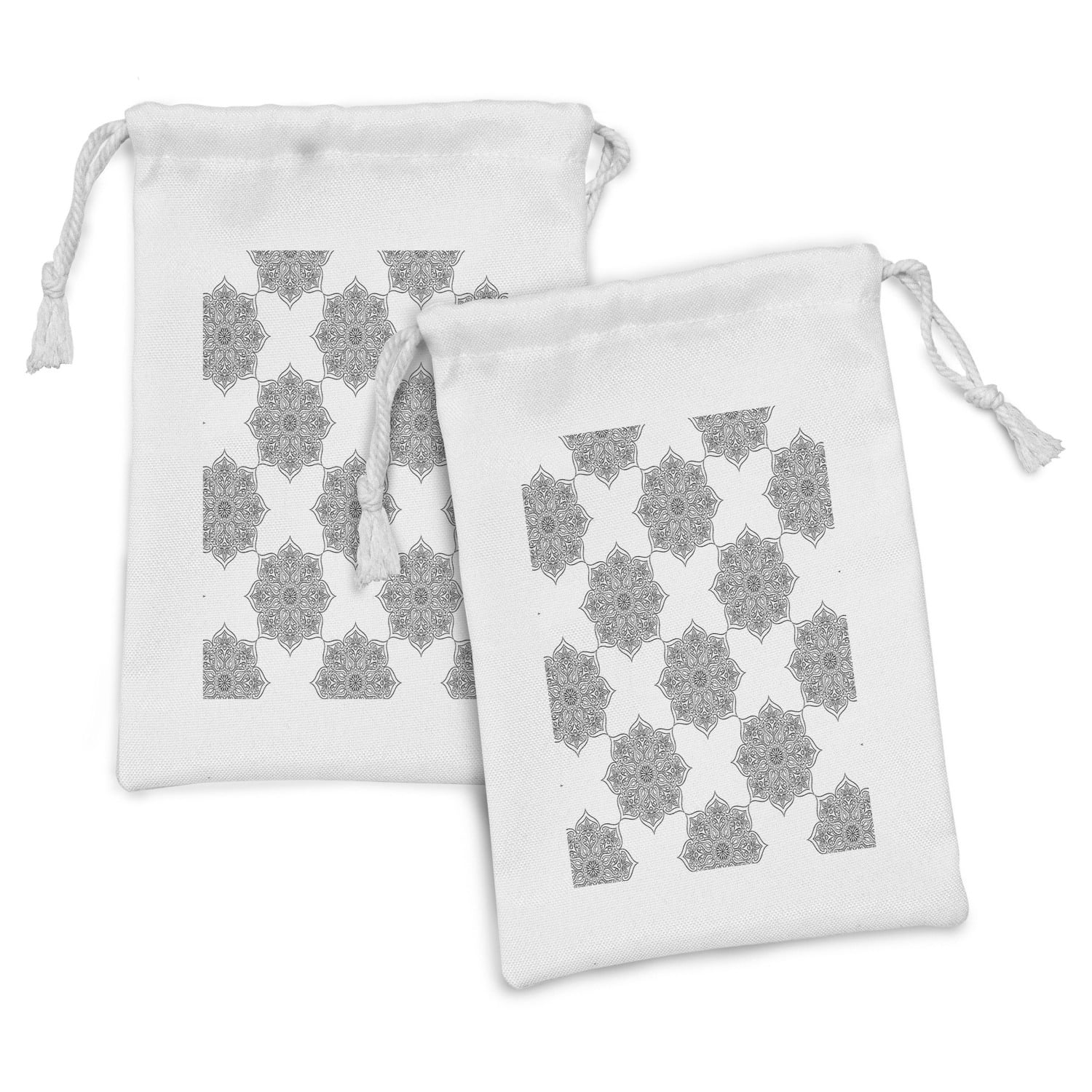 Ethnic Fabric Pouch Set of 2, Folk Style Mandala Inspired Repeating ...