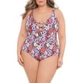 Time And Tru Womens Plus Size V Strappy Front One Piece Swimsuit