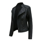 Women's PU Leather Motorcycle Jacket Slim Fit Coat Short Biker Jacket ...