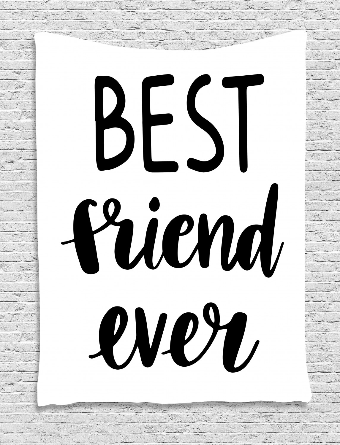 Best Friend Tapestry, Best Friend Ever Cursive Lettering Monochrome ...