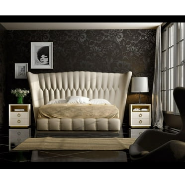 Glossy White King Bedroom Set 3Pcs Contemporary Made in Spain ESF Granada - Walmart.com