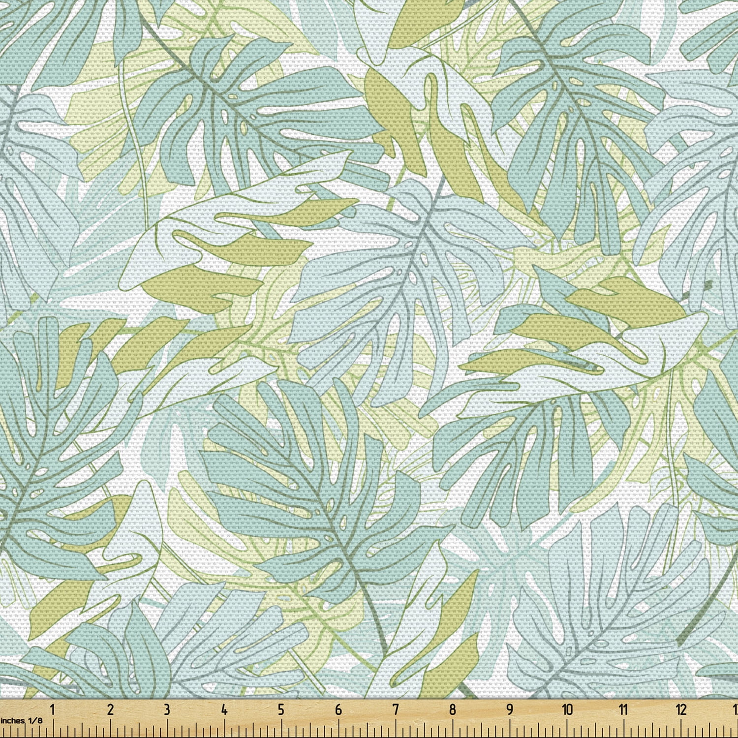 Tropical Fabric by the Yard, Monstera Coconut Palm Leaves in Soft Tones ...