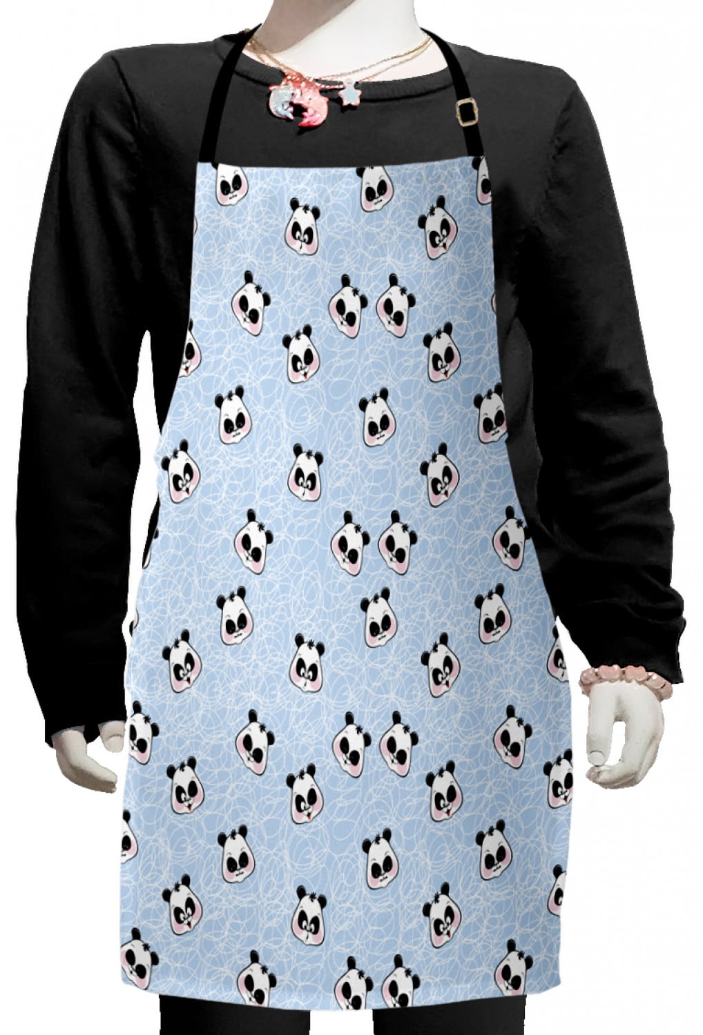 Panda Kids Apron, Muzzles Panda Illustration with Happy Sad Funny ...