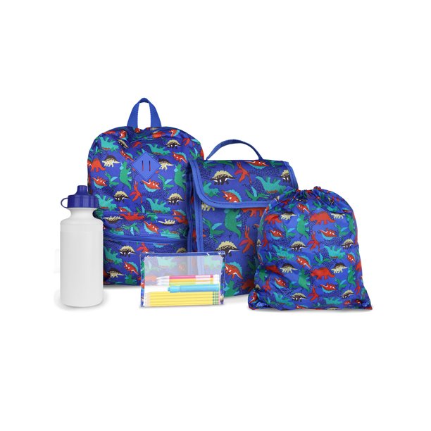 iPack Kids Dino 5 Piece Backpack Set with Lunch Bag, Waterbottle, Cinch ...