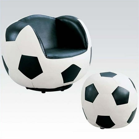 Rosebery Kids Soccer Swivel Kids Chair with Ottoman in Black and White ...