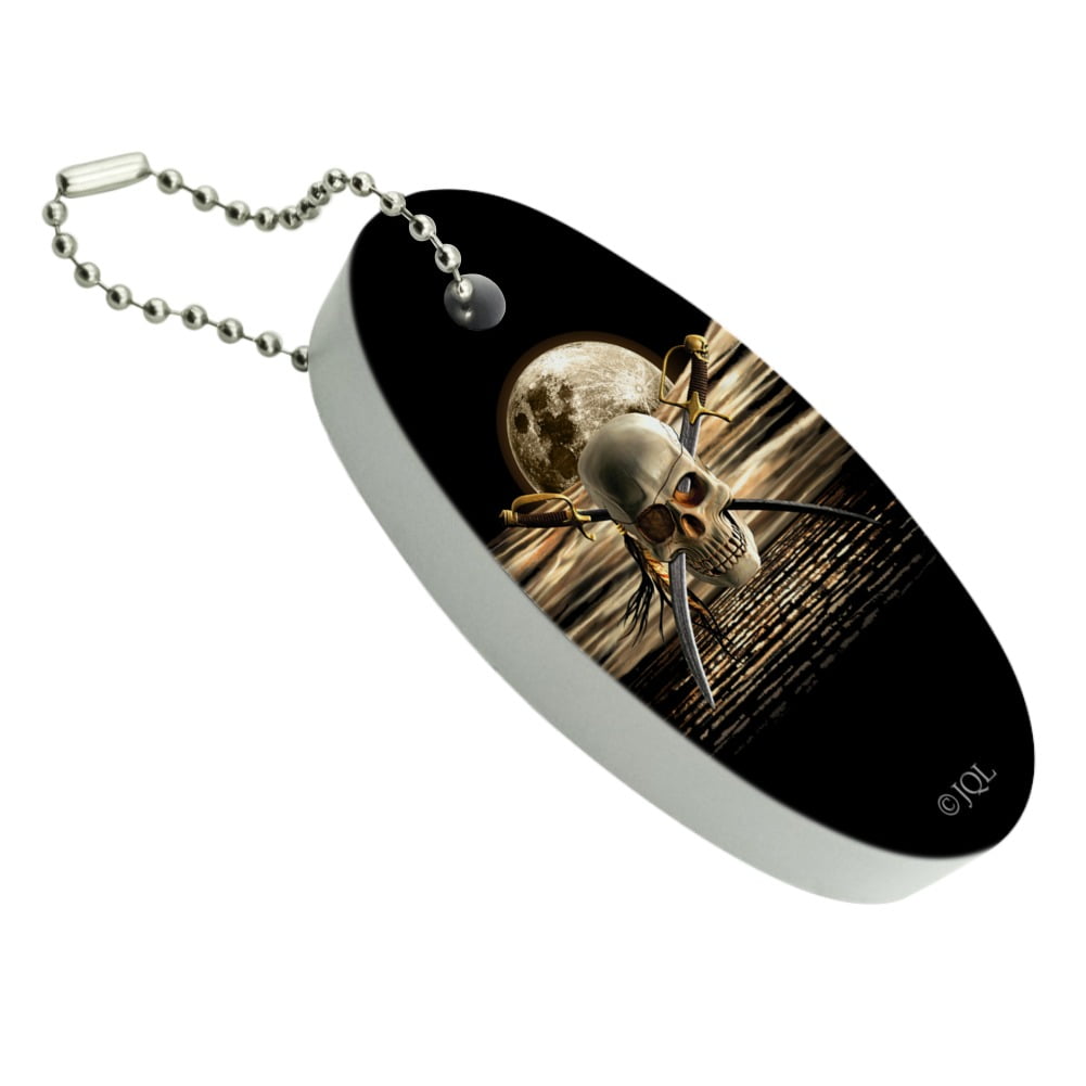 Pirate Skull Crossed Swords Cutlasses Ocean Moon Floating Keychain Oval ...