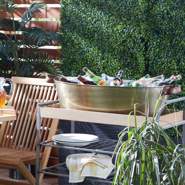 DecMode Oval Metal Long Bronze Ice Bucket with Leather Strap Handles ...