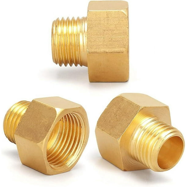 Conector reductor de tubería hexagonal de latón macizo, 3 uds., 3/8 "npt macho X 1/2" npt hembra ...
