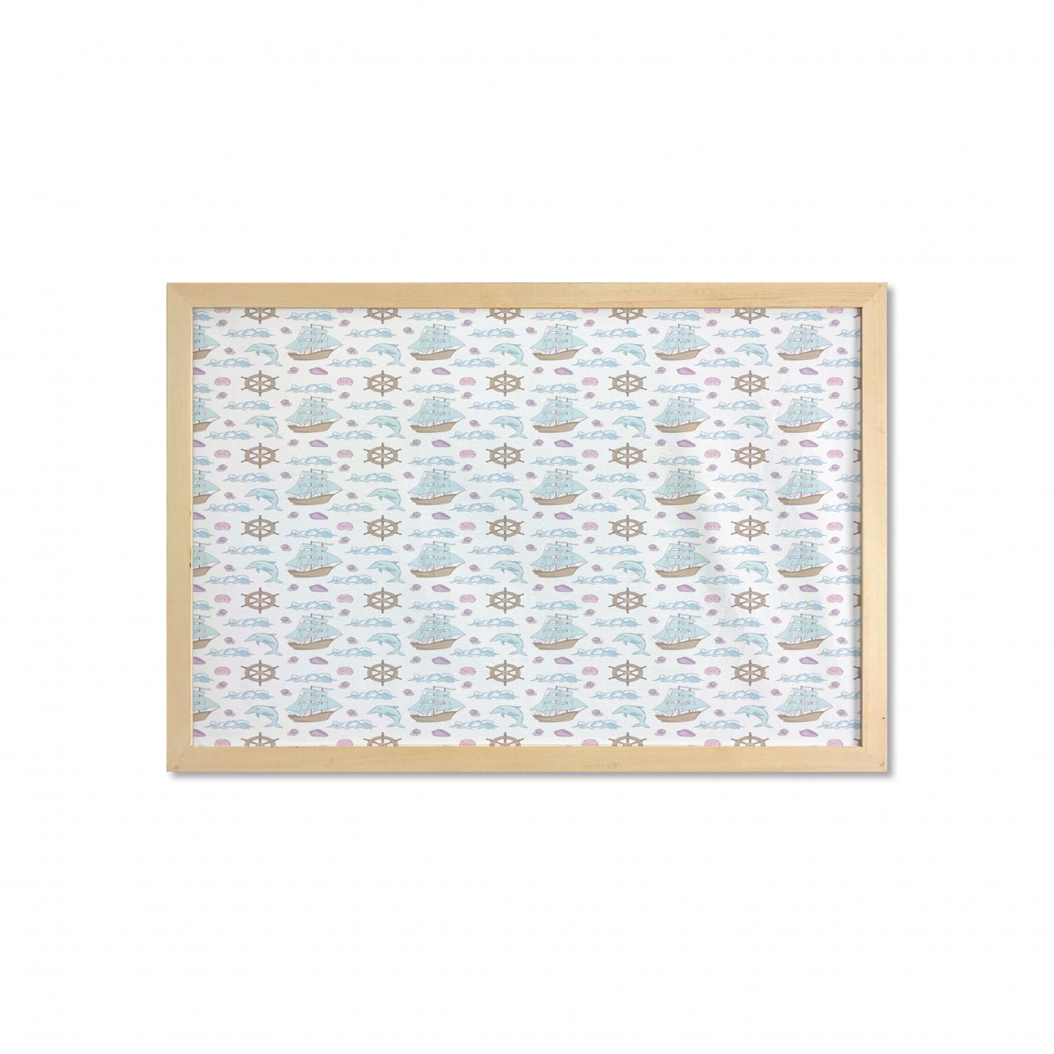 Nautical Wall Art with Frame, Pastel Sea Cruising Waves Dolphins ...