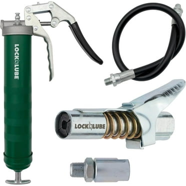 Grease Gun Coupler locks onto Zerk fittings. Grease goes in, not on the ...
