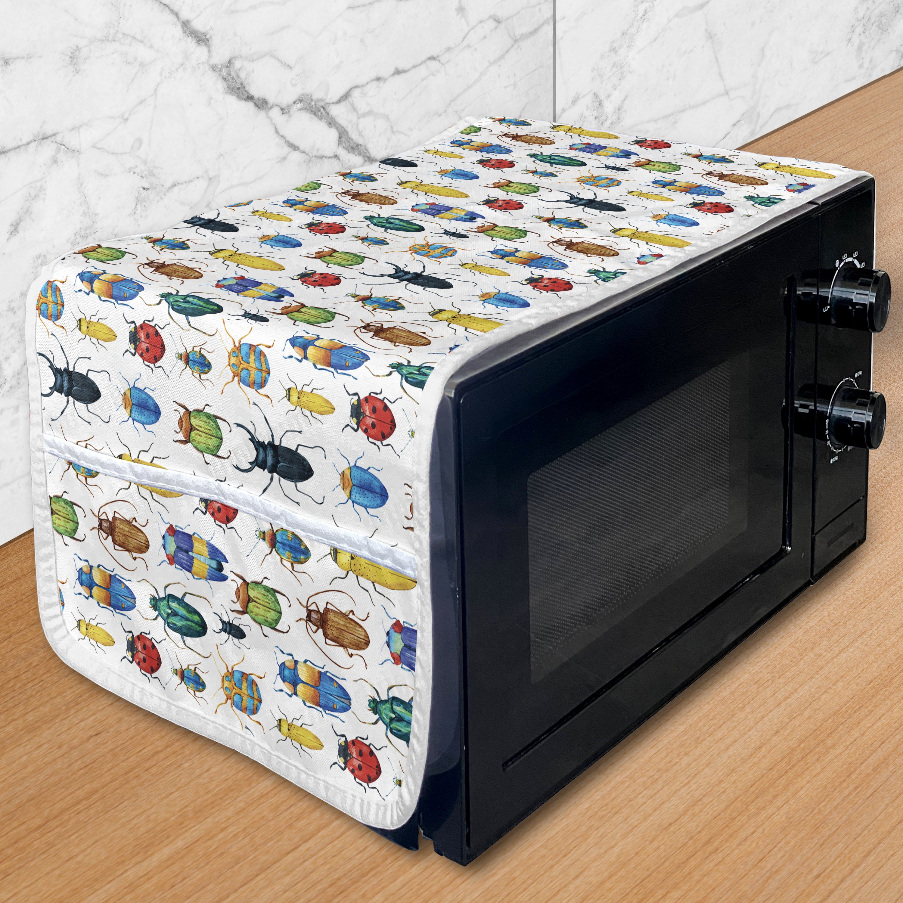 Watercolor Microwave Oven Cover, Colorful Insects Brush Strokes Effect ...