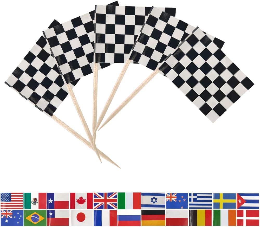 Tectsia 100Pcs Racing Toothpick Flags, Small Mini Stick Black White ...