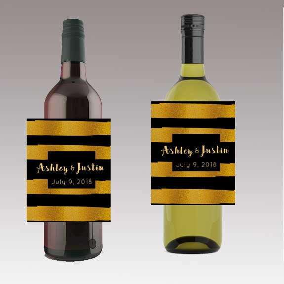 12 Black & Gold Textured Themed Wine / Beer Bottle labels Easy to Use ...