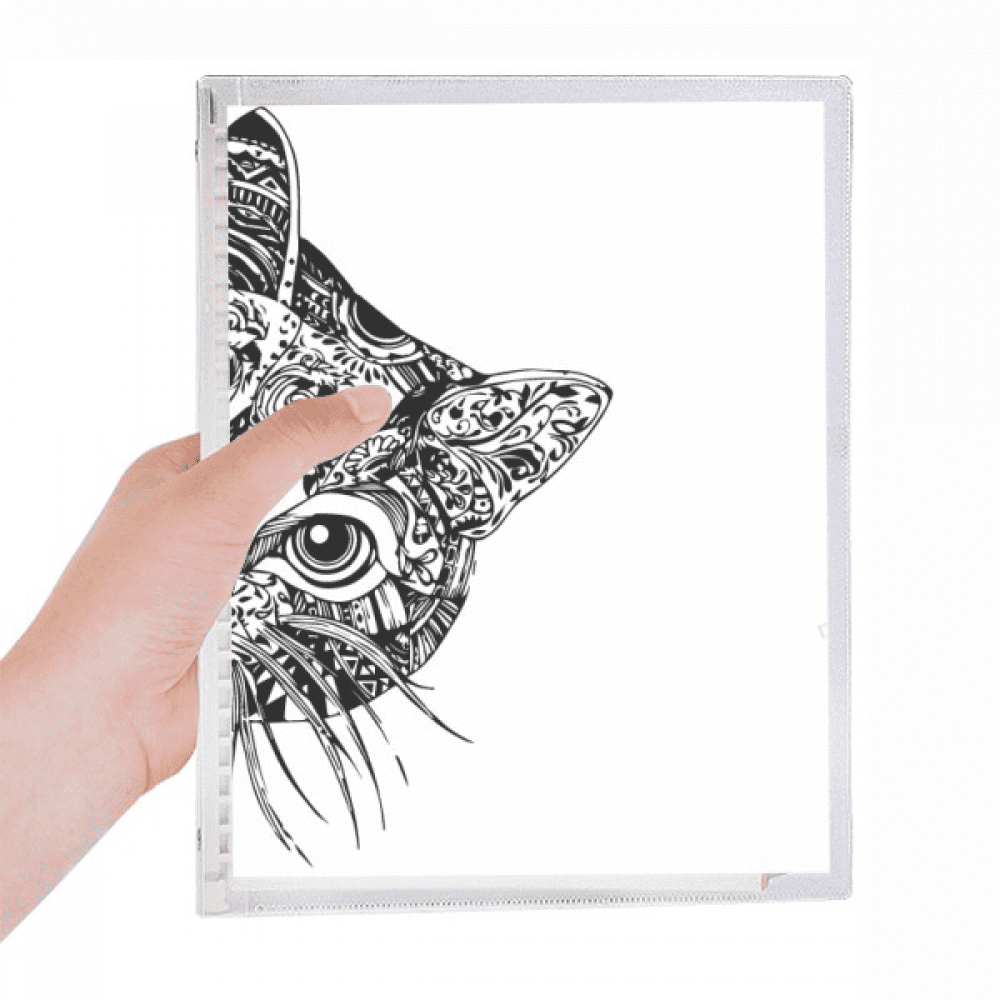 Line Drawing Black Cat Head Animal Notebook Loose Diary Refillable ...