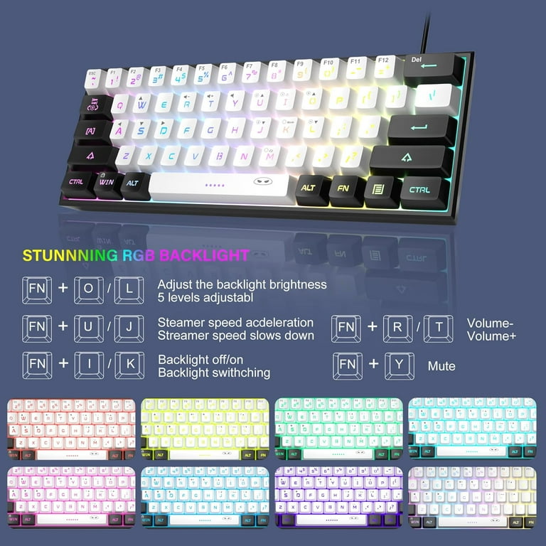 Keyboard And Mouse Mini 60% Gaming Keyboard, RGB Backlit 61 Key Ultra ...