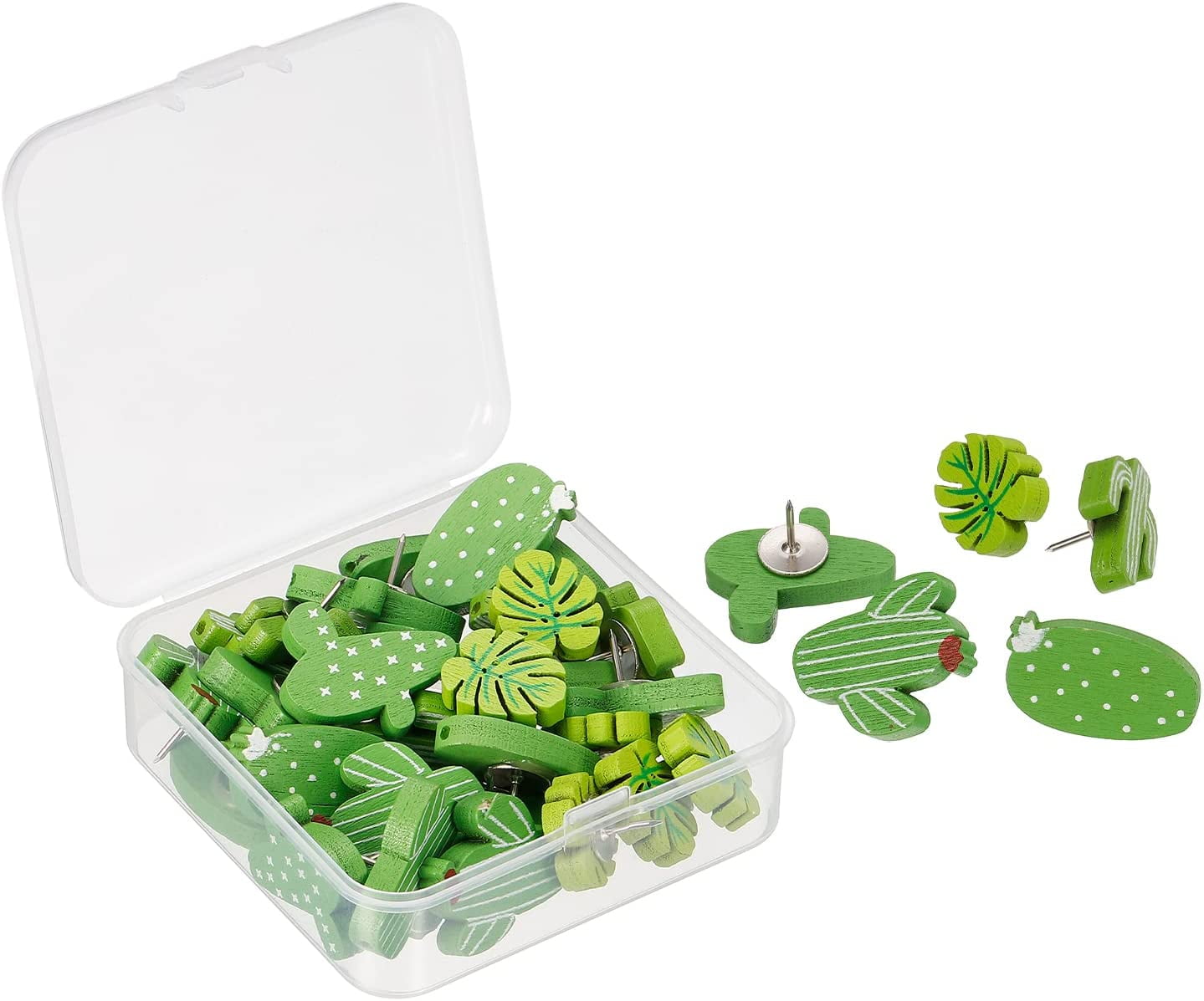 Wooden Push Pins, 30 Pack Cactus Shaped Thumb Tacks Wood Pin Clips for ...