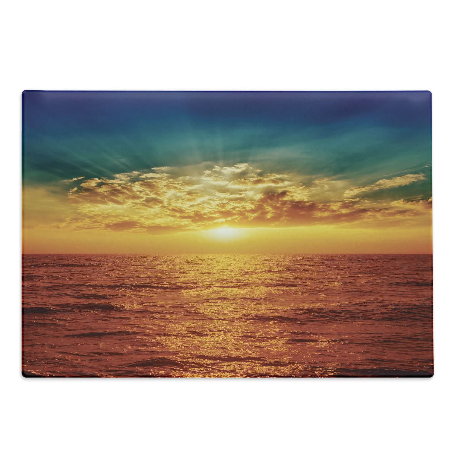 Ocean Cutting Board, Sunset Clouds Exotic Seaside with Sun Rays Evening ...