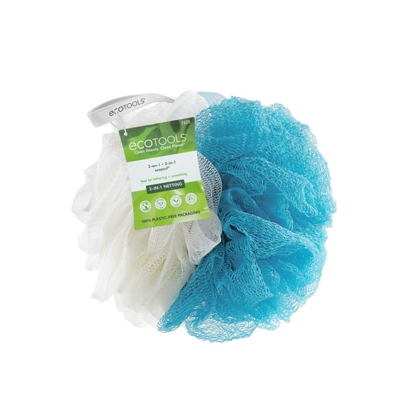 EcoTools 2-in-1 Bath Pouf, Body Cleansing Blue & Cream Loofah, for ...