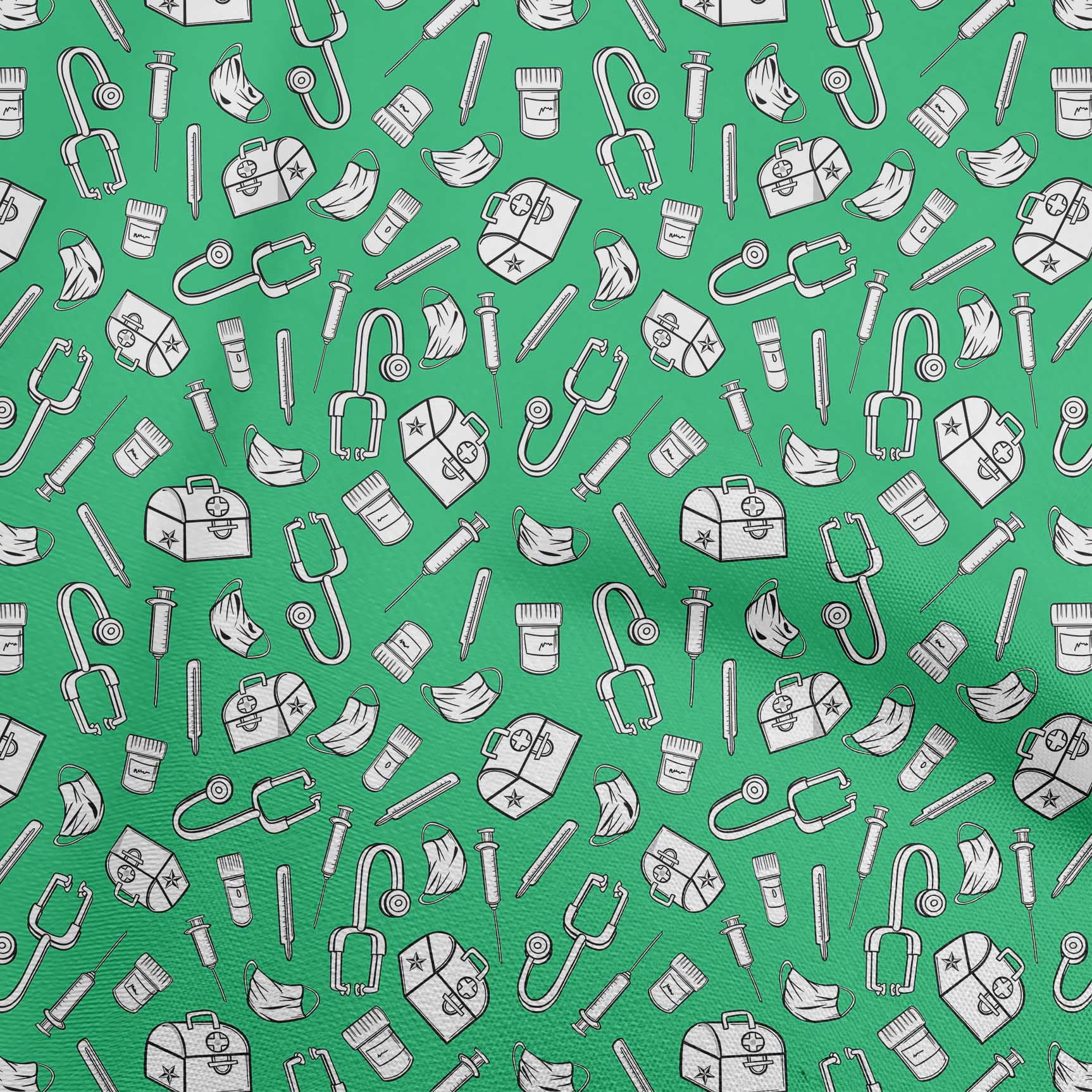 oneOone Cotton Poplin Green Fabric Scissor Sewing Craft Projects Fabric ...