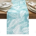 Aquatic Fronds Table Runner, Turquoise Teal Leaf Plant Canvas Weave ...
