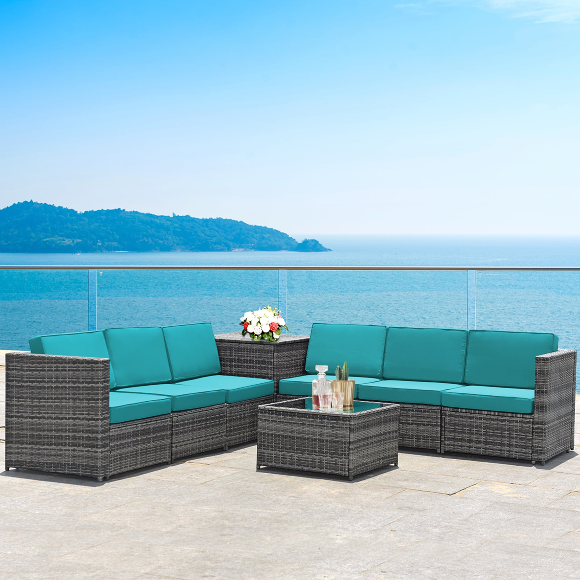 Click here for Gymax 8pcs Patio Rattan Sofa Sectional Conversatio... prices