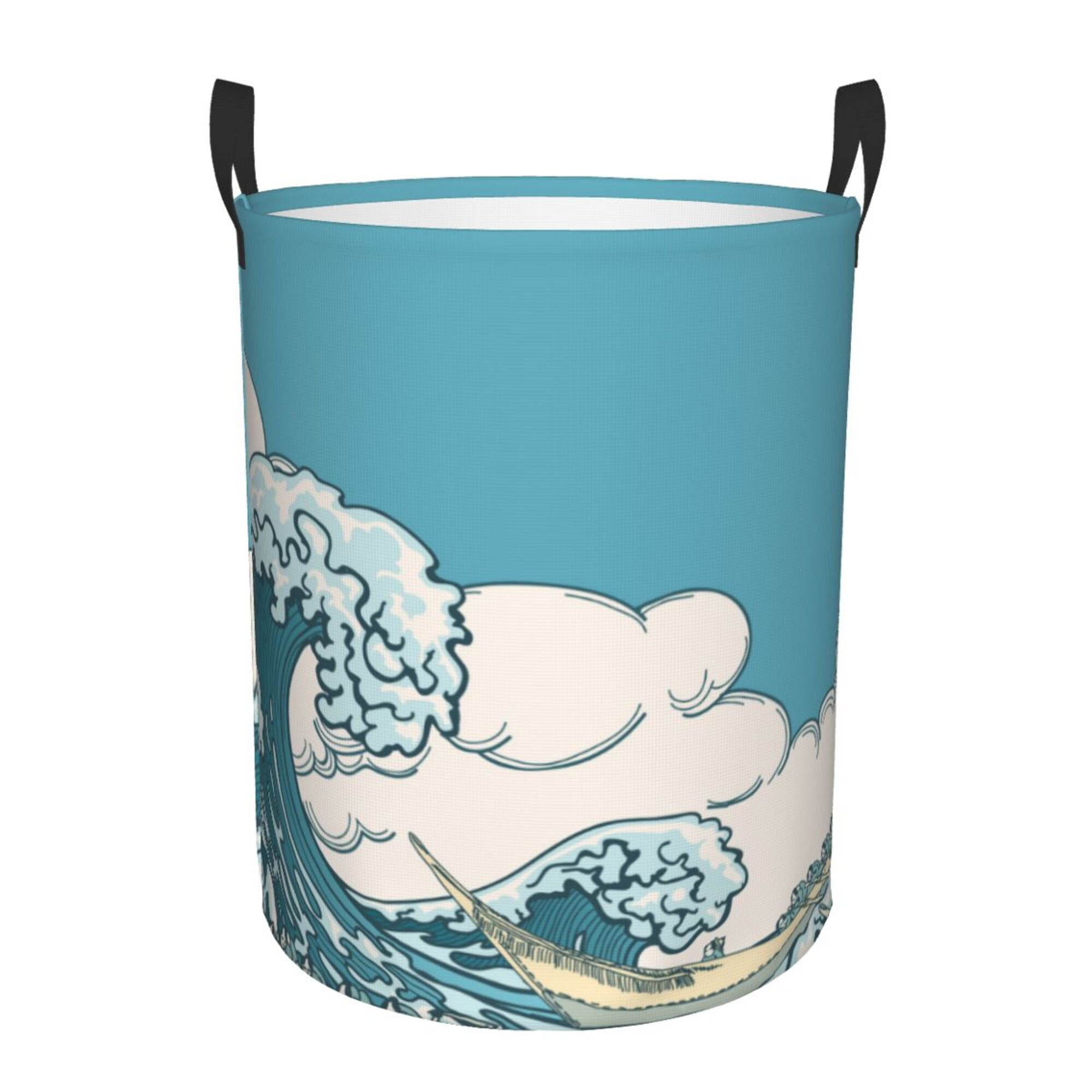 TEQUAN Waterproof Laundry Hampers, Big Ocean Sea Japanese Wave Pattern ...