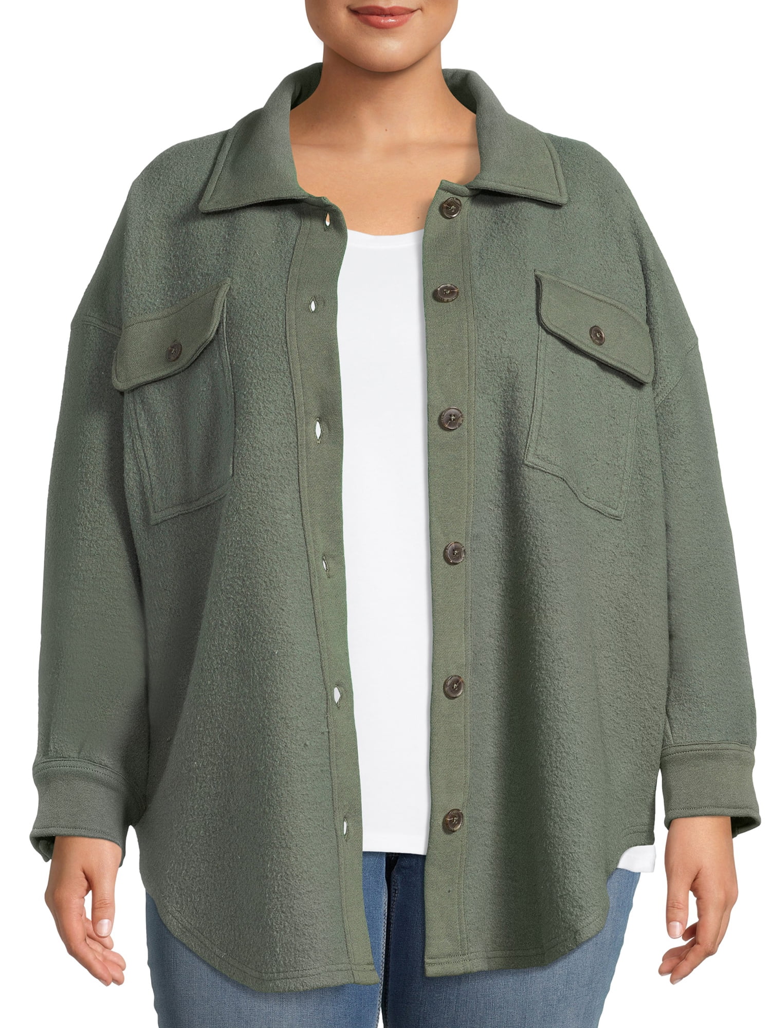 Terra & Sky Women's Plus Size Fleece Two Pocket Shacket - Walmart.com