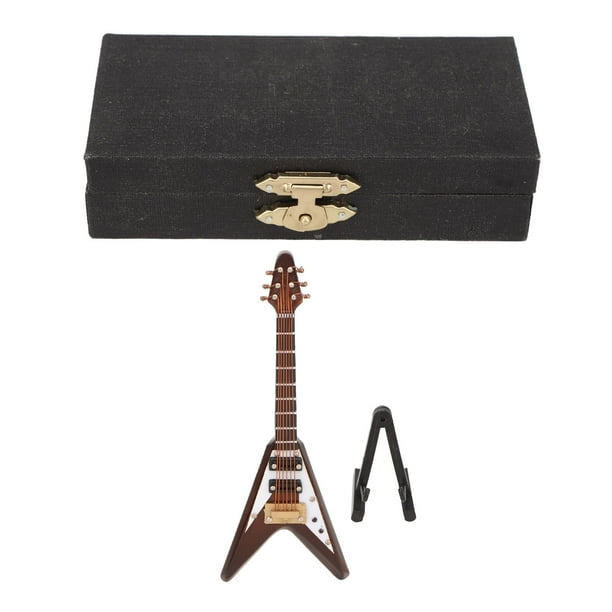 Wooden Miniature Electric Guitar Model with Stand and Case Coffee Mini ...