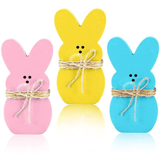 3 PCS Easter Bunny Wooden Table Centerpieces with Jute Rope for Spring ...