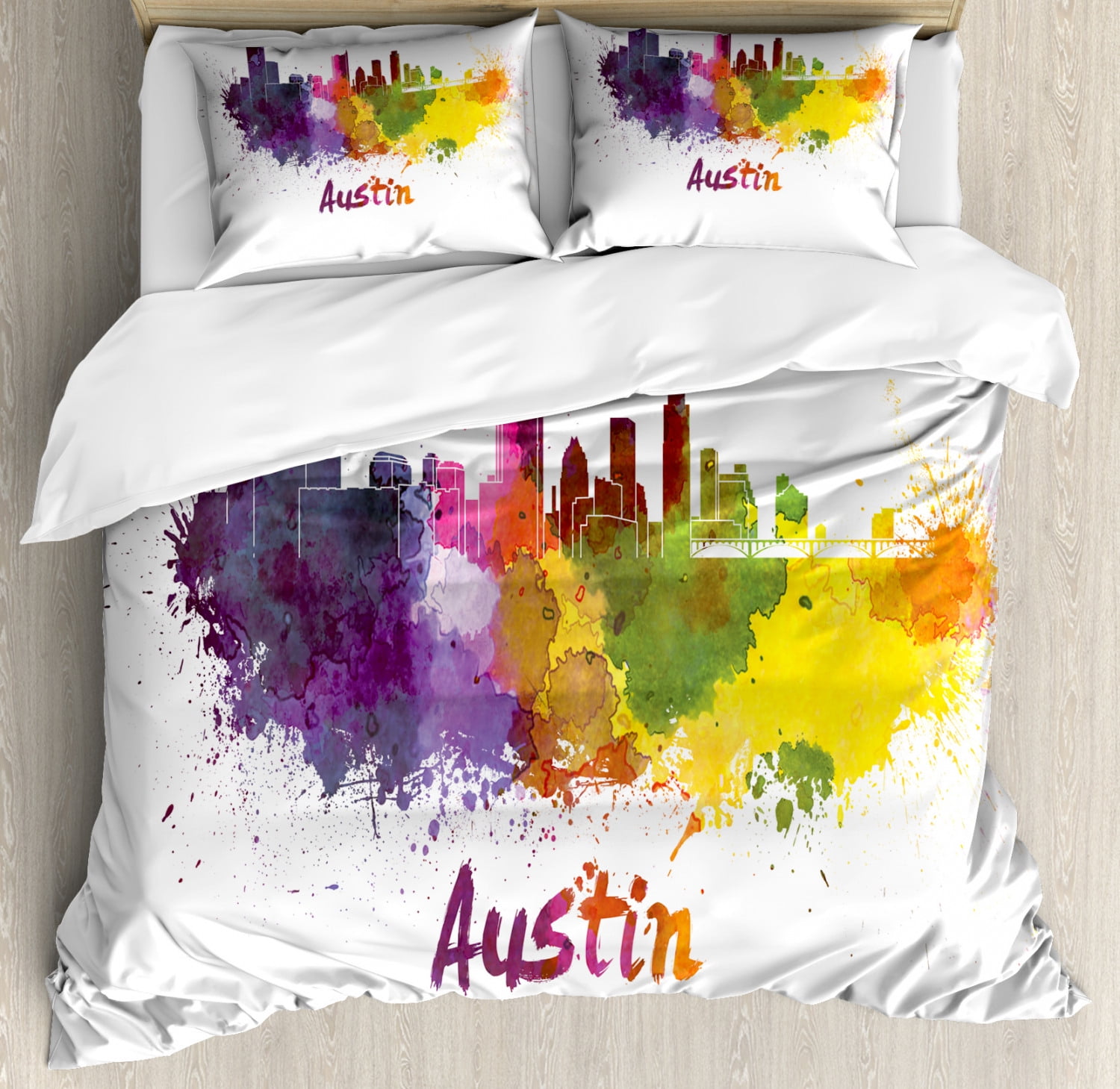 Austin Duvet Cover Set Queen Size, Texas Capital Skyline in Watercolor ...