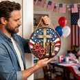 7.87" Patriotic Cross & Boots Round Aluminum Hanging Sign, 4th of July ...