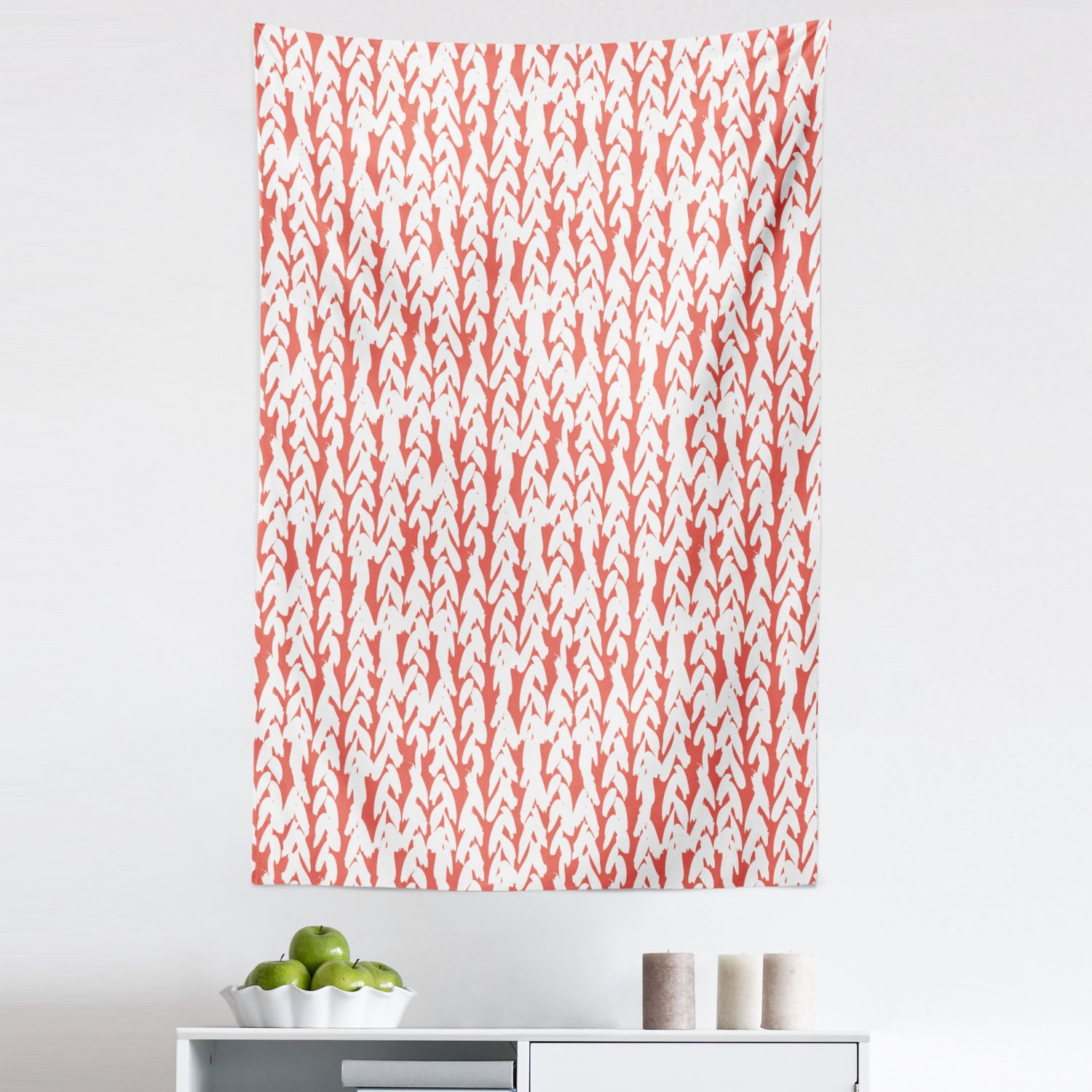 Coral Tapestry, Hand Painted Braids Vertical Pattern Bohemian Hipster ...