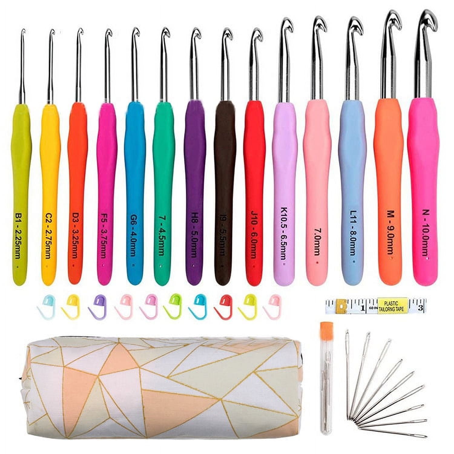 14 Sizes Crochet Hooks Set,2.25mm(B)-10mm(N) Ergonomic Crochet Hooks ...
