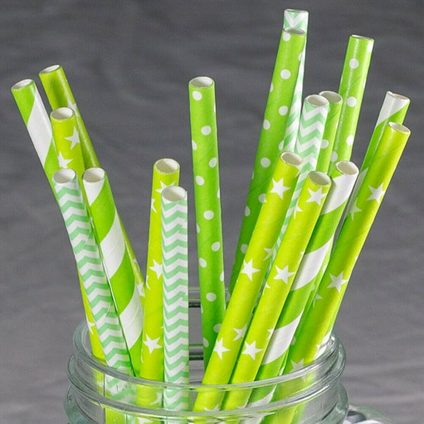 100 200 Bulk Packed Paper Straws Pattern Color Biodegradable Fda