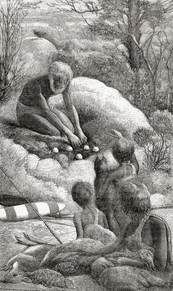 Australian Aborigines Examine Nest A Megapode Aka Incubator Bird Mound ...