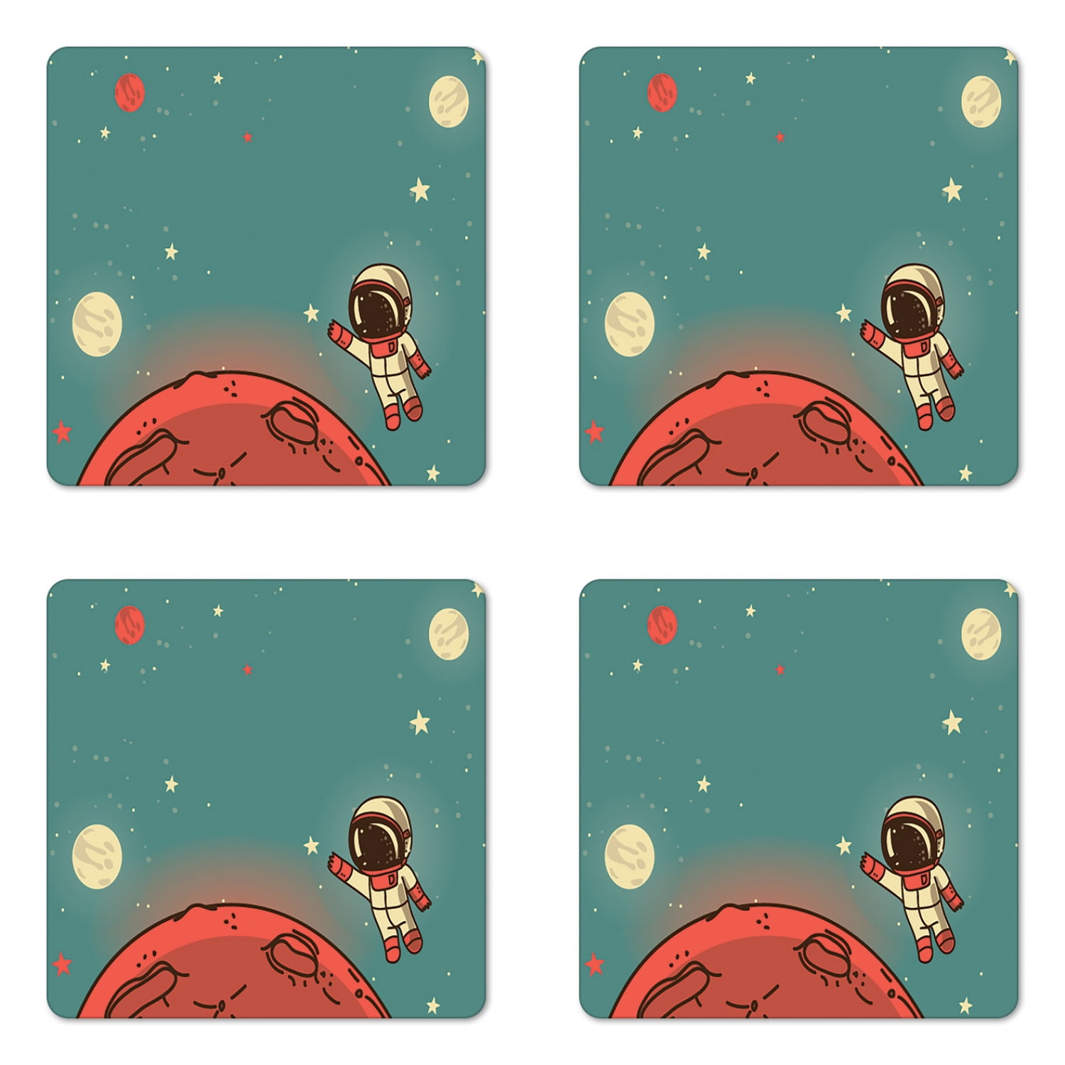 Space Coaster Set of 4, Cosmic Background with Doodle Cosmonaut ...