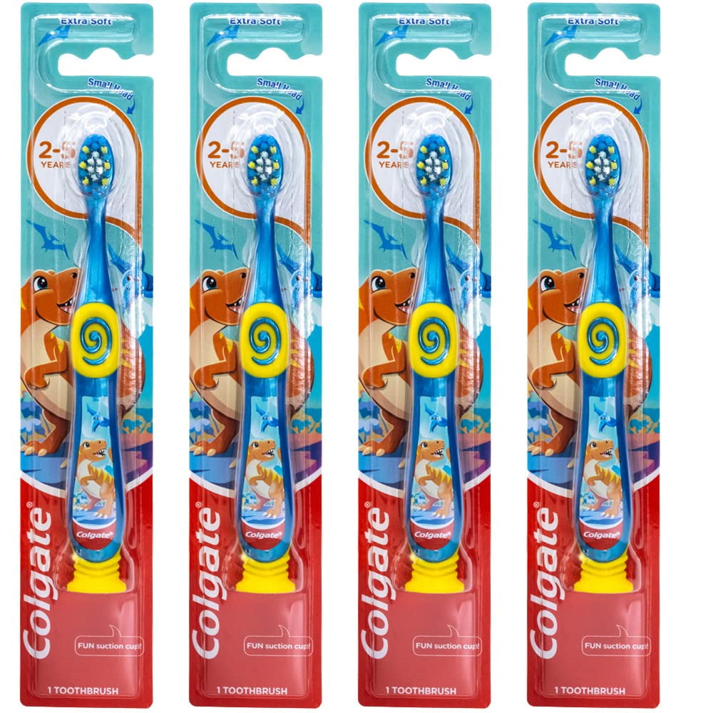 Colgate Dinosaur Toothbrush for Children with Suction Cup, Kids 2-5 ...