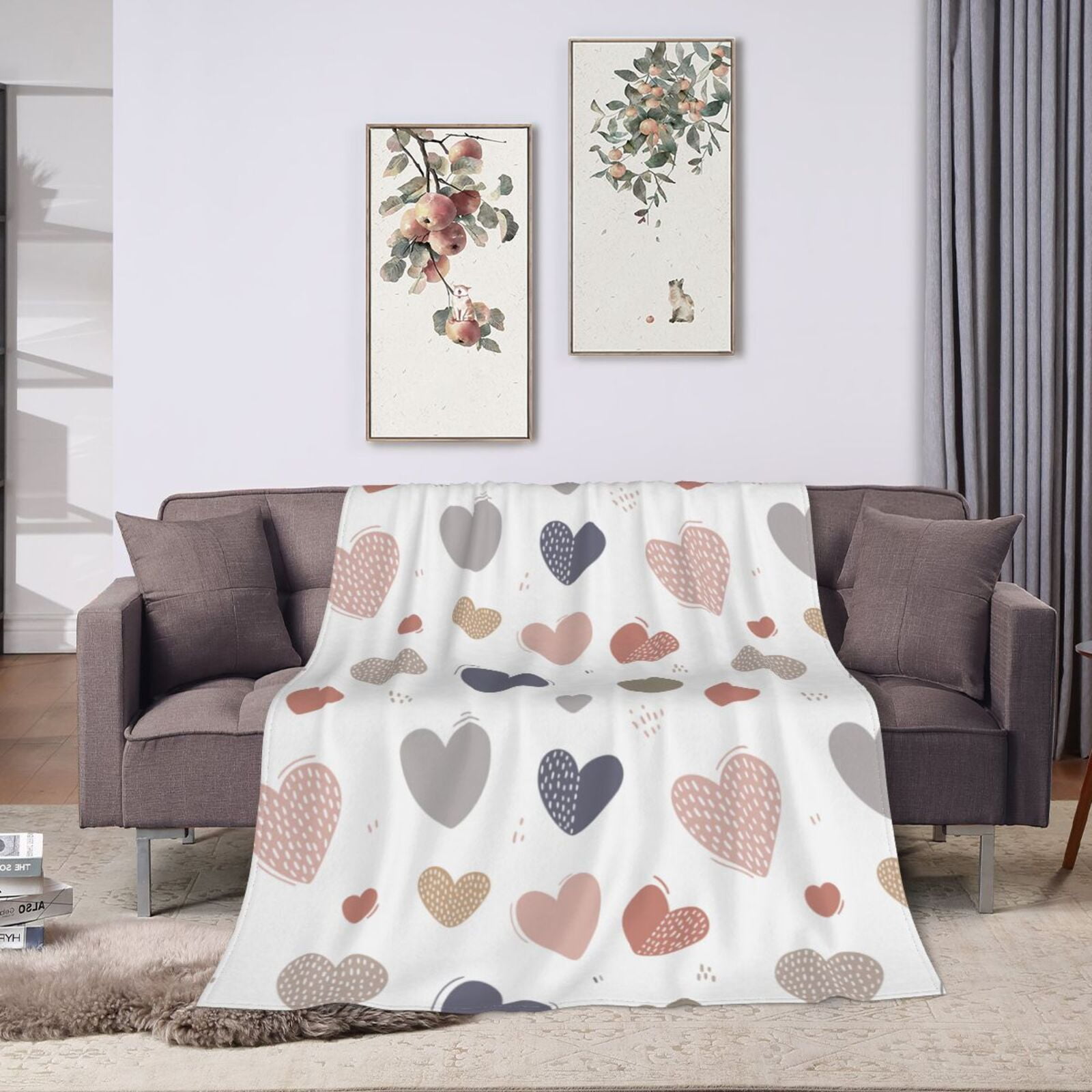 ZNDUO Cute Doodle Hearts Pattern Throw Blanket, Lightweight Cozy Soft ...