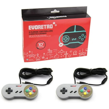 USB Controllers (2-Pack) Classic NES SNES Emulator Gamepads w/ 10 Cords ...