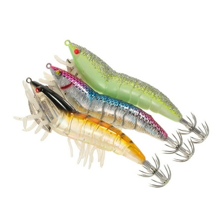 Lixada 3pcs 12cm/21g Noctilucent Fishing Shrimp Lure Prawn Squid Bait Hard Artificial Fishing ...