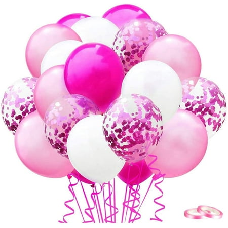 Pink White Balloon Set, 12 inch 50pcs Pink Confetti Latex Birth ay ...