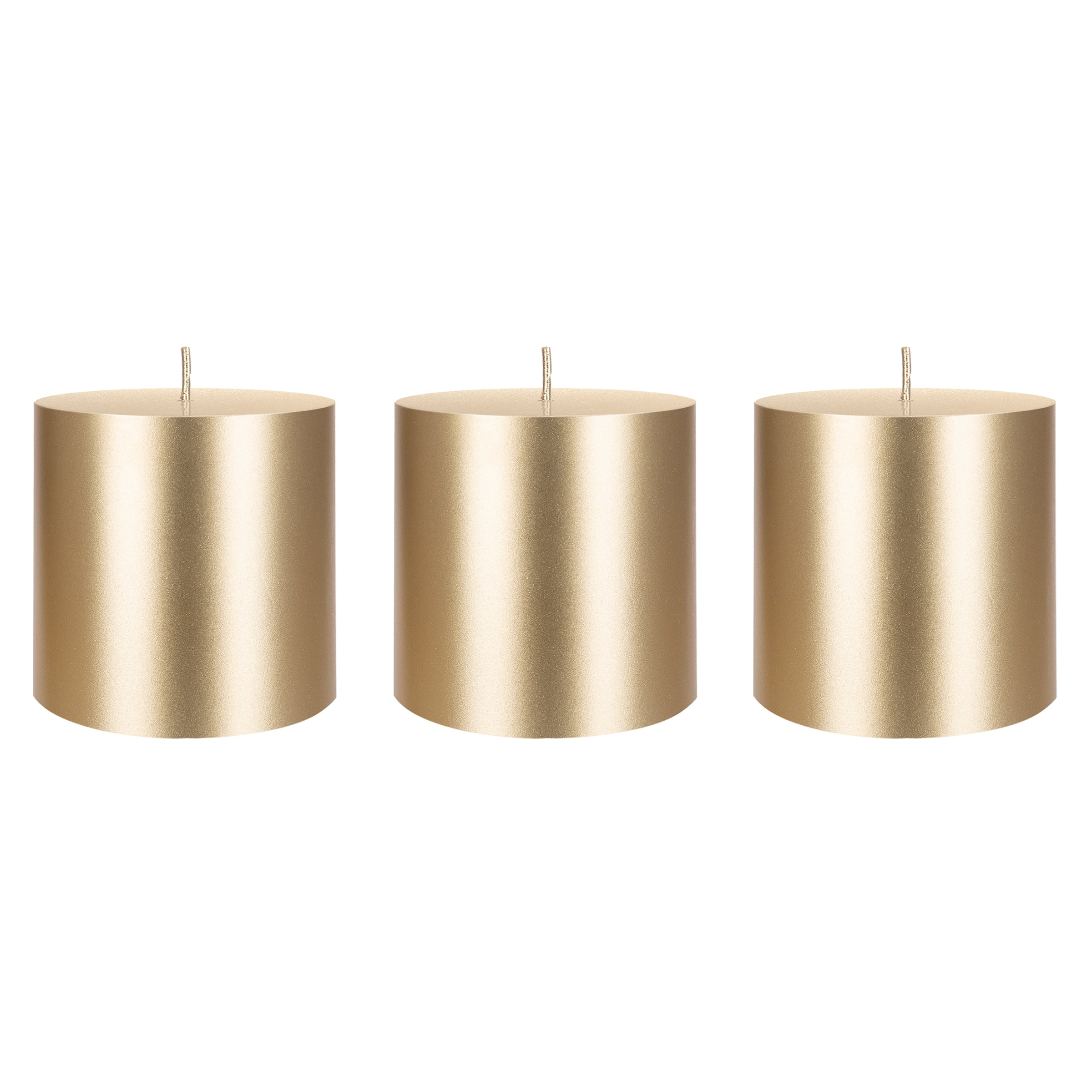 Mega Candles 3 pcs Unscented Gold Round Pillar Candle, Hand Poured ...