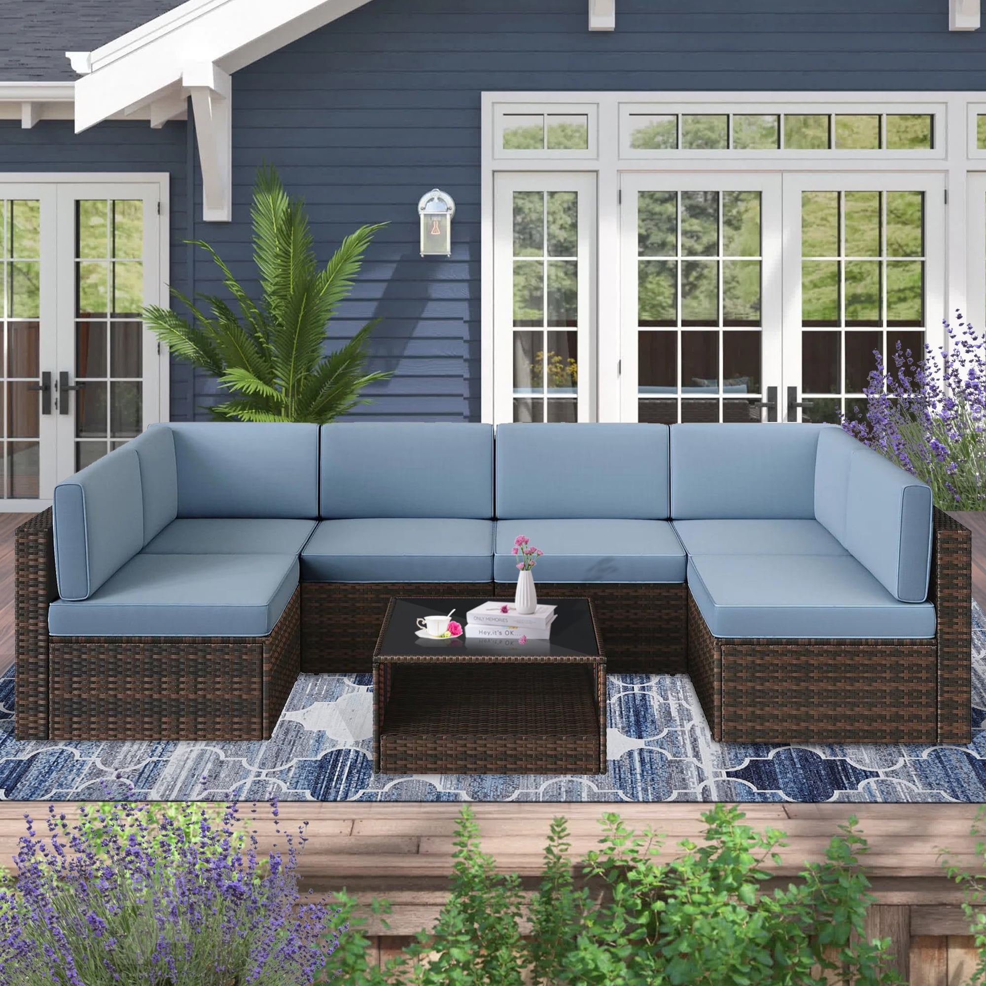 Outdoor Patio Furniture Set, CASEMIO 7 Piece Patio Conversation Set ...