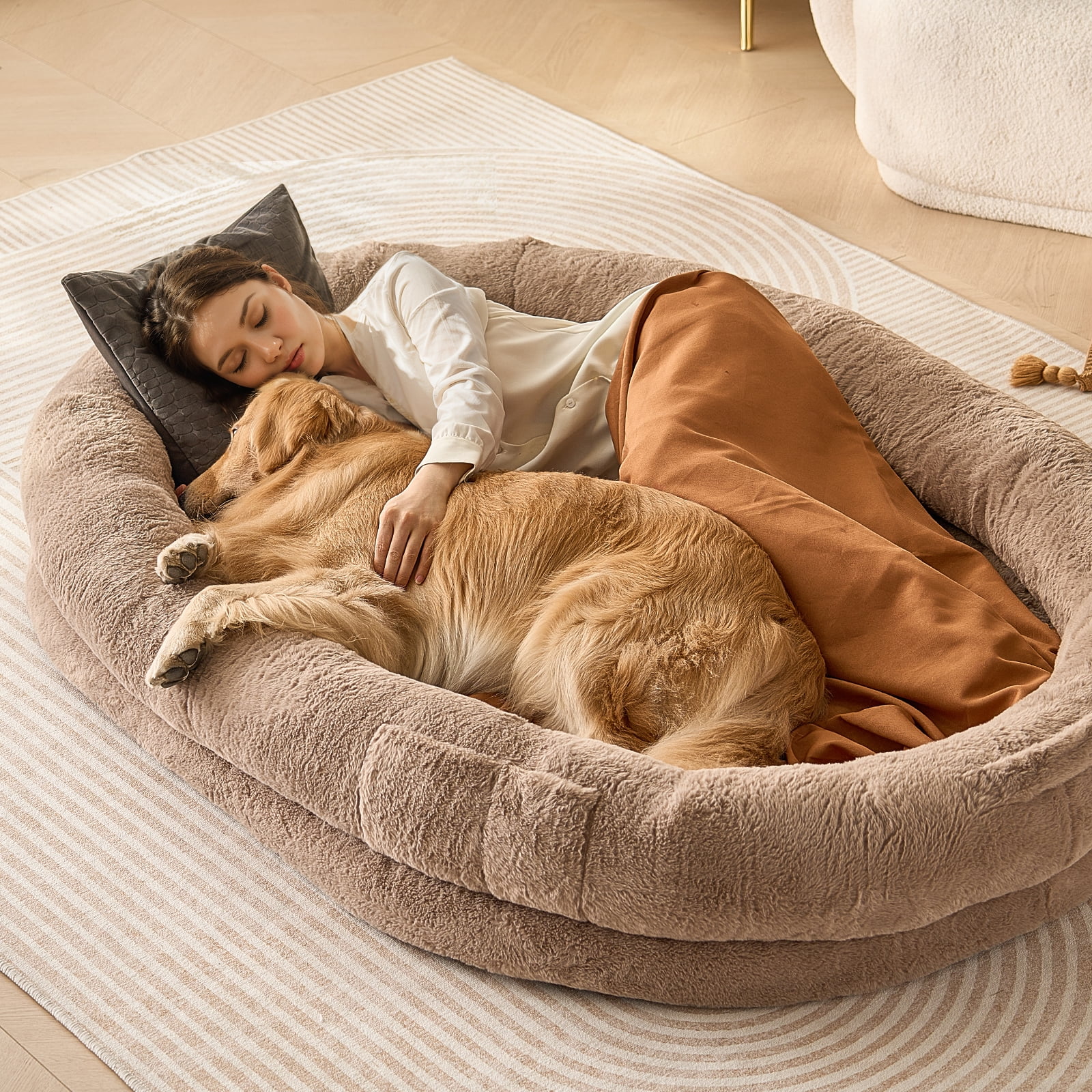 Vevor Human Dog Bed 72x48x10in Large Human Size Dog Bed Washable Faux Rabbit Fur 71.9 X 48 X 10 In