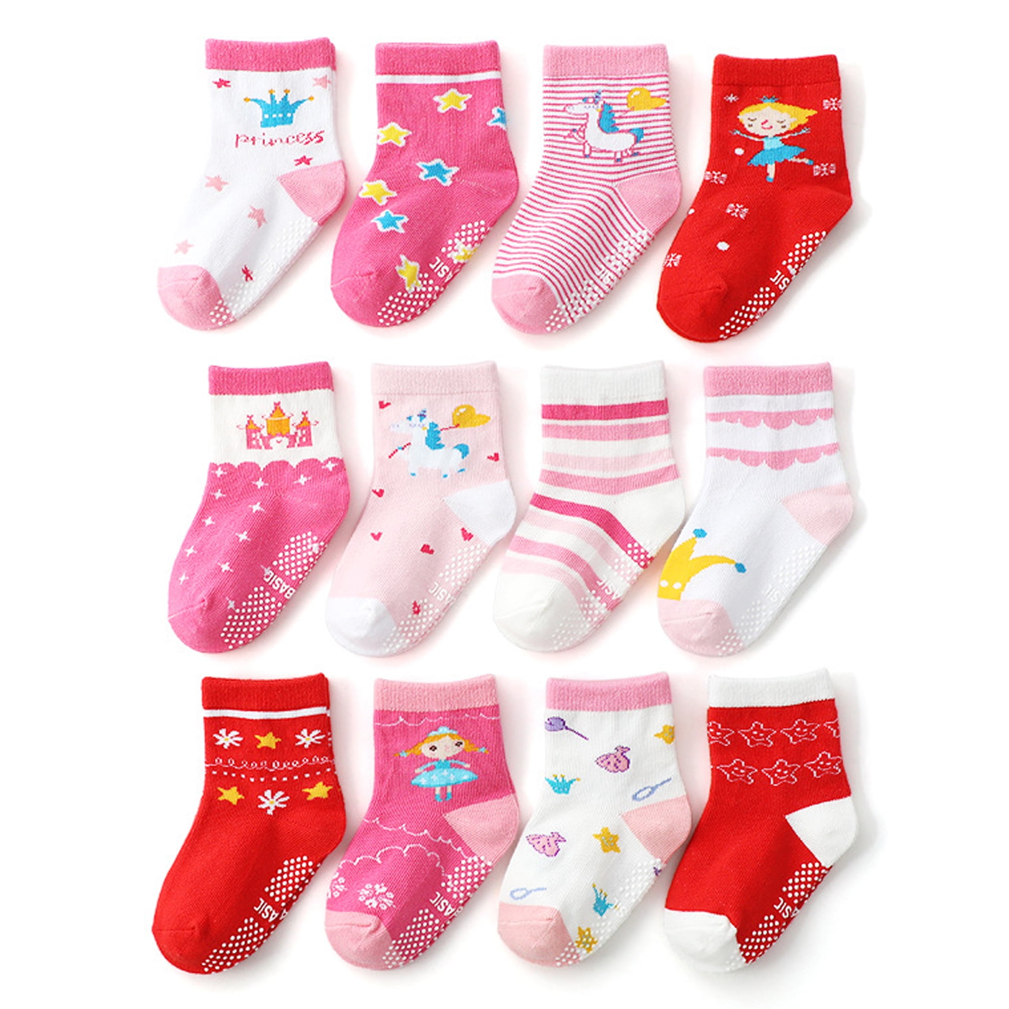 Fraobbg 12 Pack Baby Girls Non Slip Skid Crew Socks Toddlers Infant ...